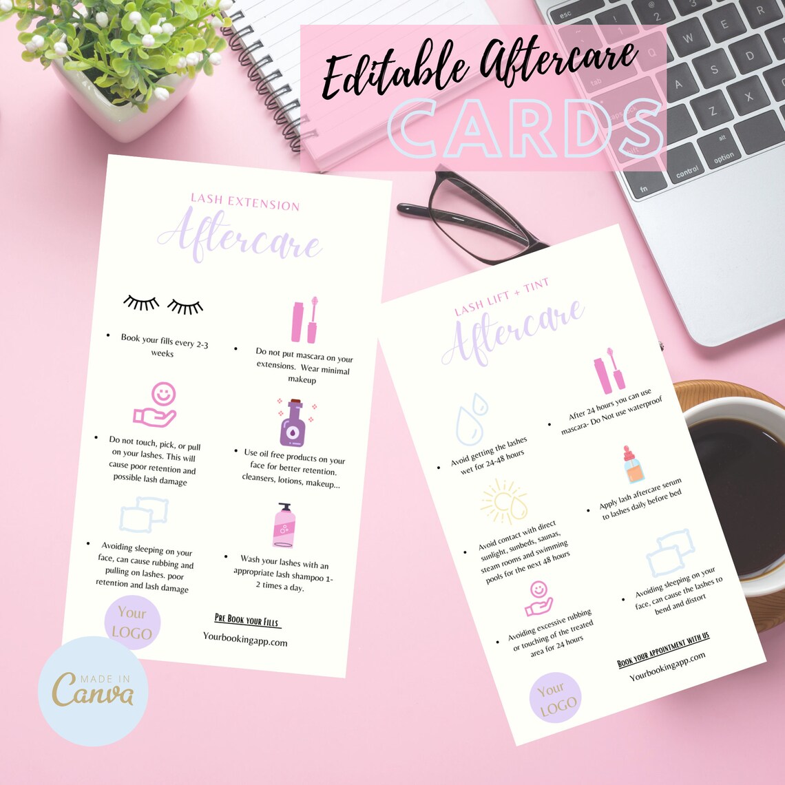 Aftercare Card Template, Lash Aftercare Cards, Lash Extension Aftercare ...