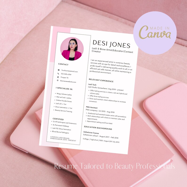 Lash Tech Resume, Resume Template, Beauty Service Resume, Printable ...