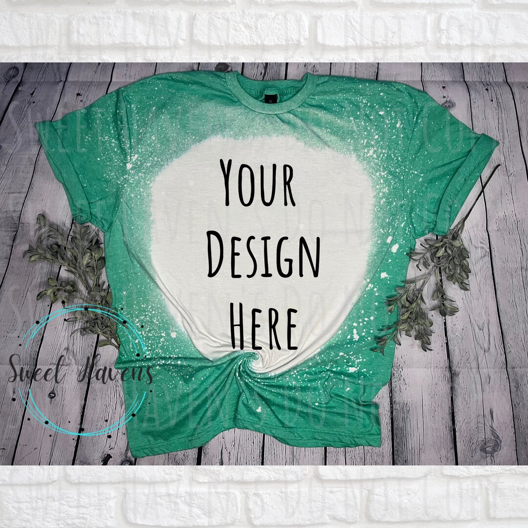 Gildan G6400 Heather Irish Green Mock-up Bleached Mock-up Instant ...
