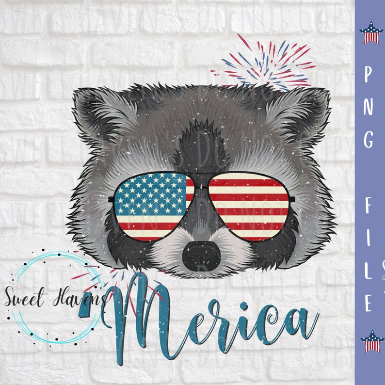 Merica Raccoon Distressed PNG Patriotic Clipart 4th of July - Etsy