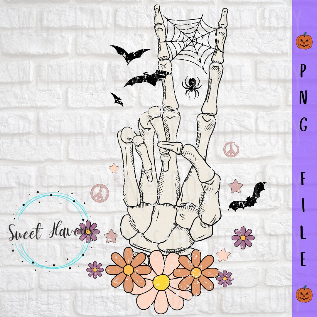 Groovy Retro Skeleton Peace Sign PNG Halloween - Vintage Distressed ...