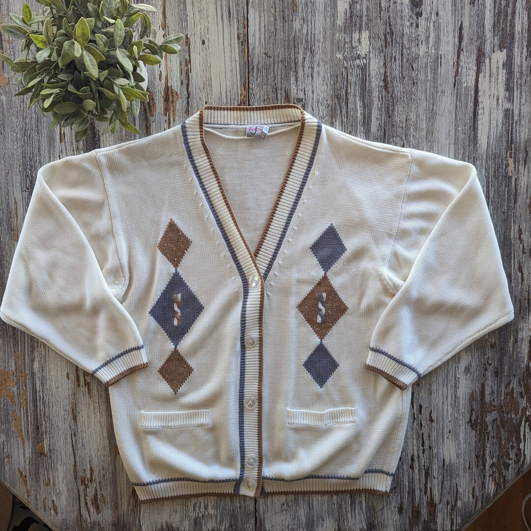 Vintage Tanjay Argyle Print Cardigan Sweater Women's Medium - Etsy