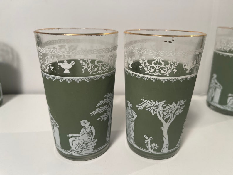 Set of 8 Vintage Ice Green Jeanette Jasperware Hellenic Pattern Juice ...