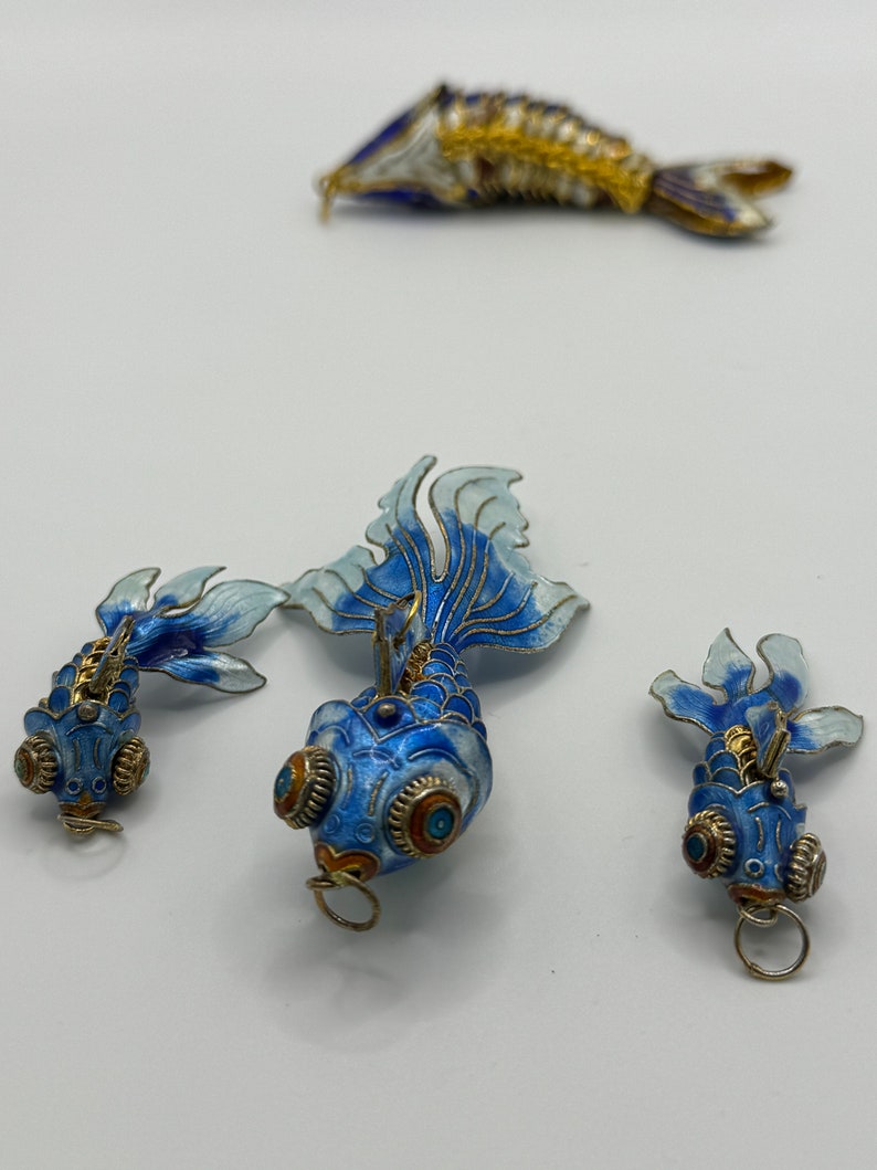 Vintage Chinese Cloisonne Articulated Fish Pendant. Hand Painted Enamel ...