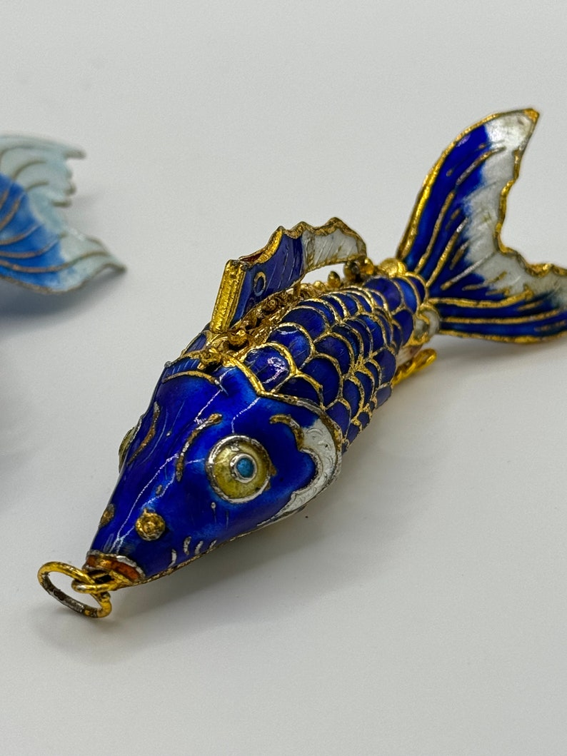 Vintage Chinese Cloisonne Articulated Fish Pendant. Hand Painted Enamel ...