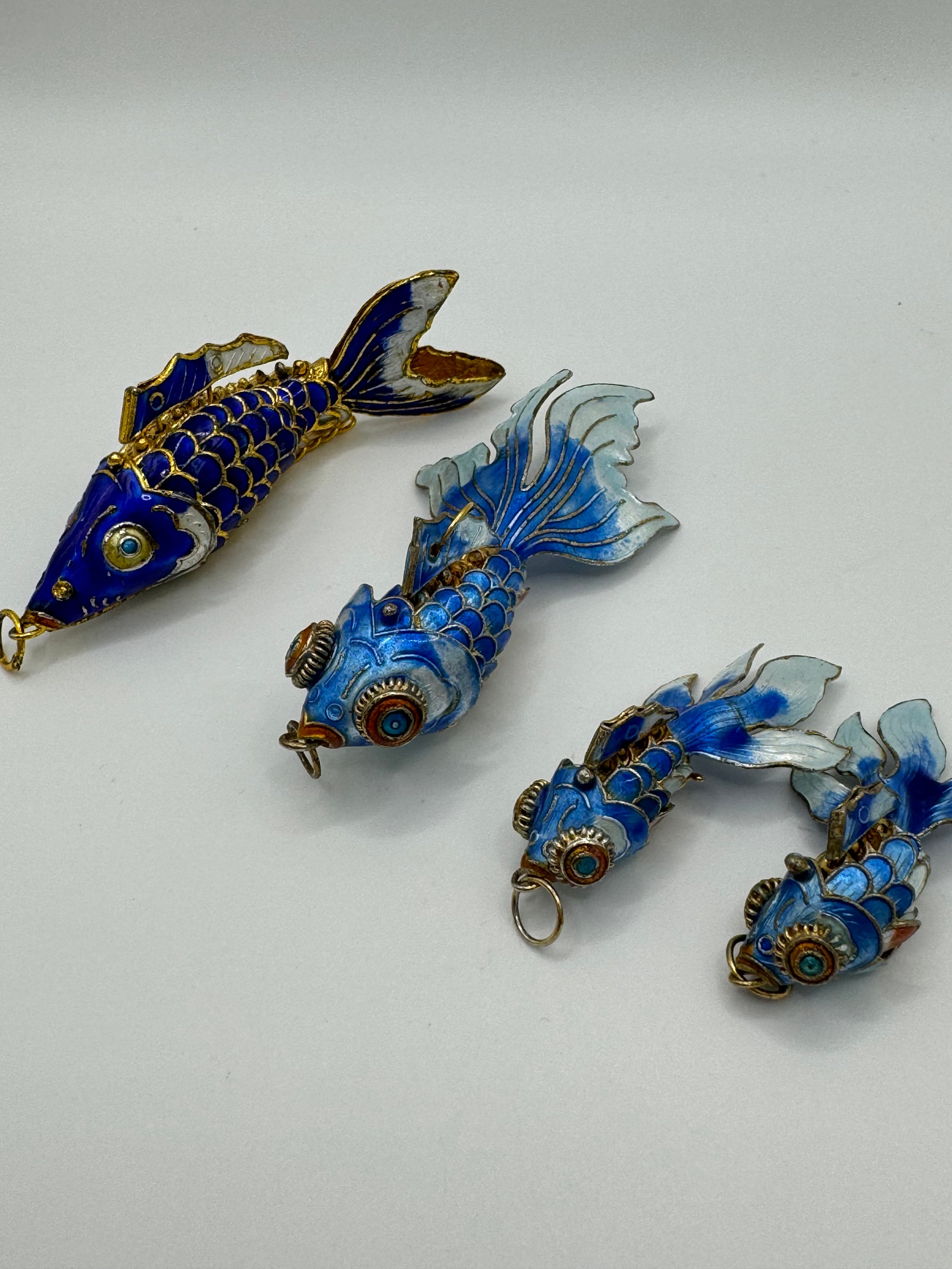 Vintage Chinese Cloisonne Articulated Fish Pendant. Hand Painted Enamel ...