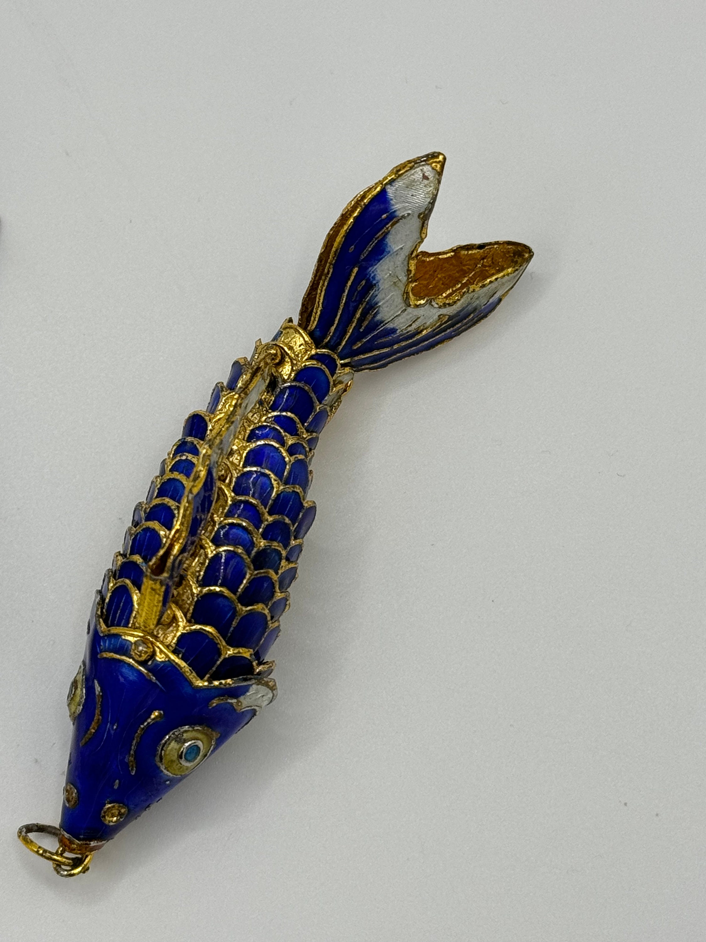 Vintage Chinese Cloisonne Articulated Fish Pendant. Hand Painted Enamel ...