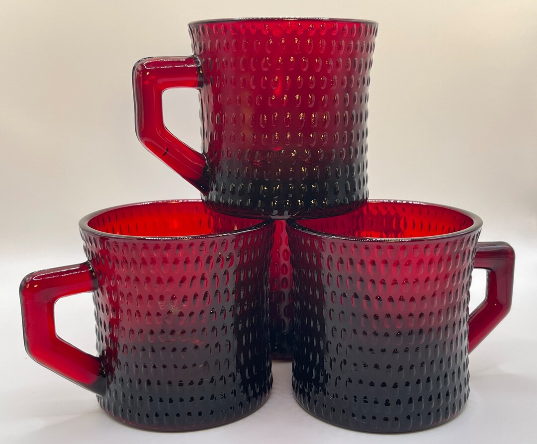 1950’s Ruby Red Amberina Glass 8 0z Coffee Cup Textured Structured Oval ...