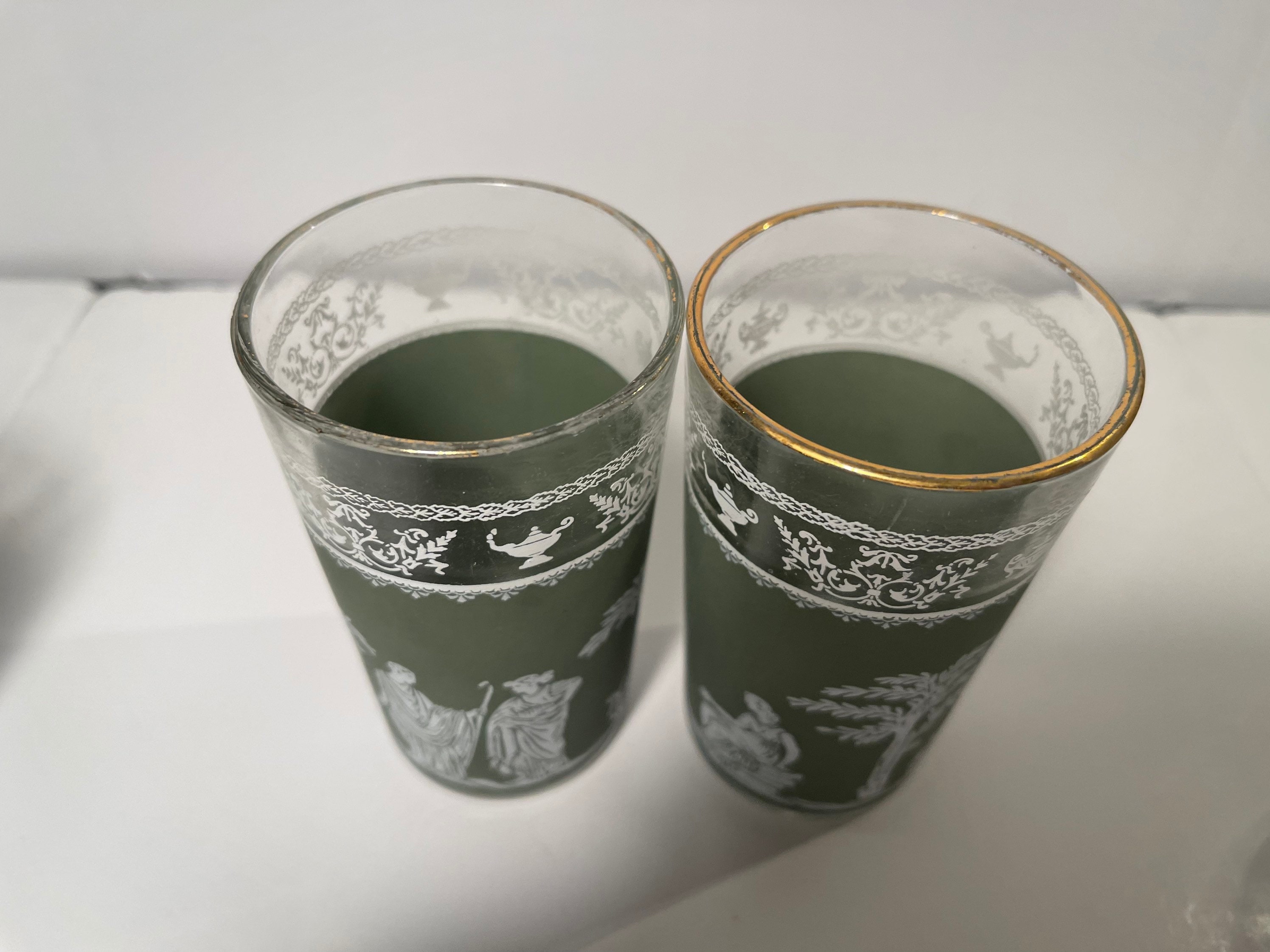 Set of 8 Vintage Ice Green Jeanette Jasperware Hellenic Pattern Juice ...