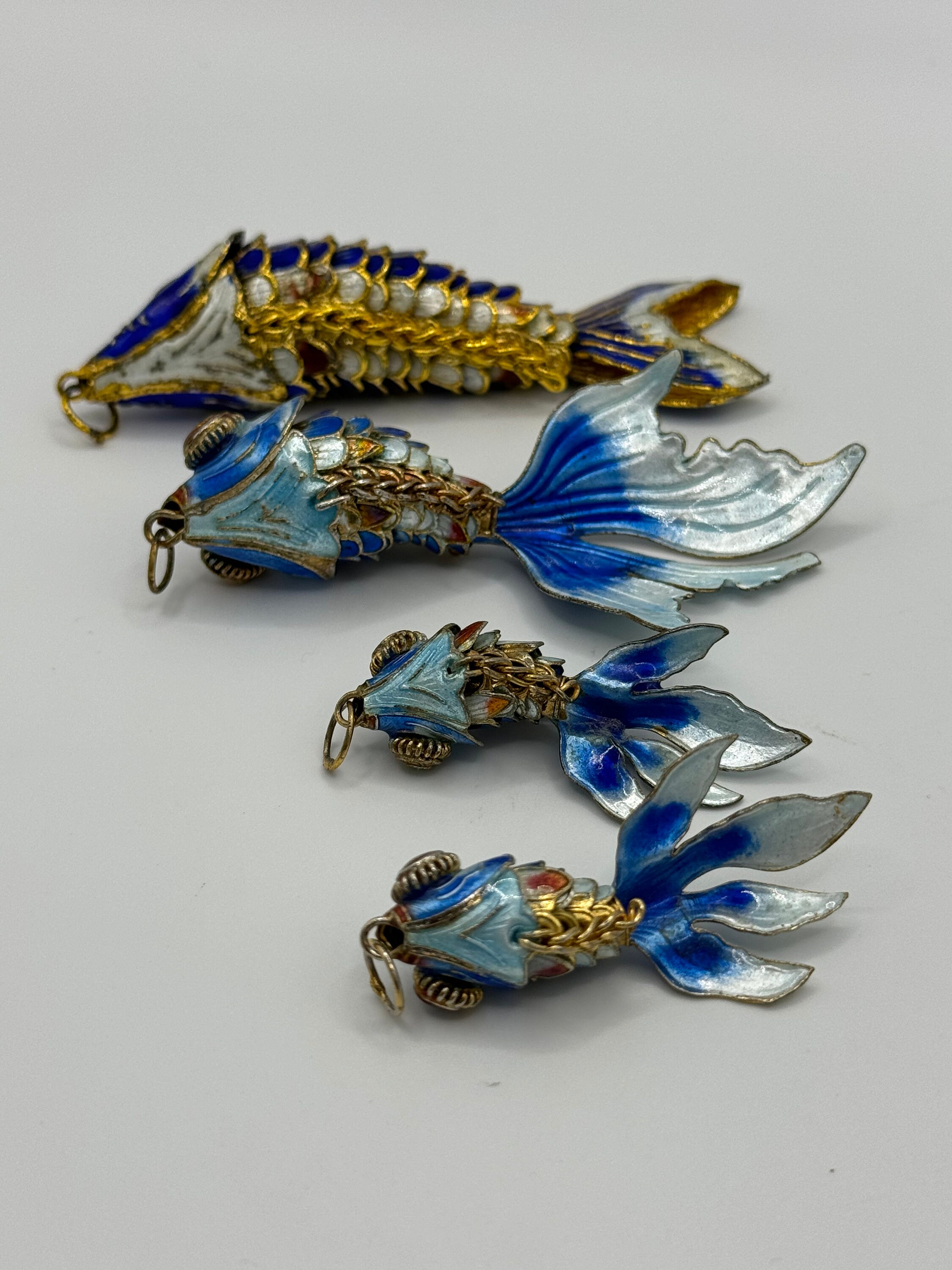 Vintage Chinese Cloisonne Articulated Fish Pendant. Hand Painted Enamel ...