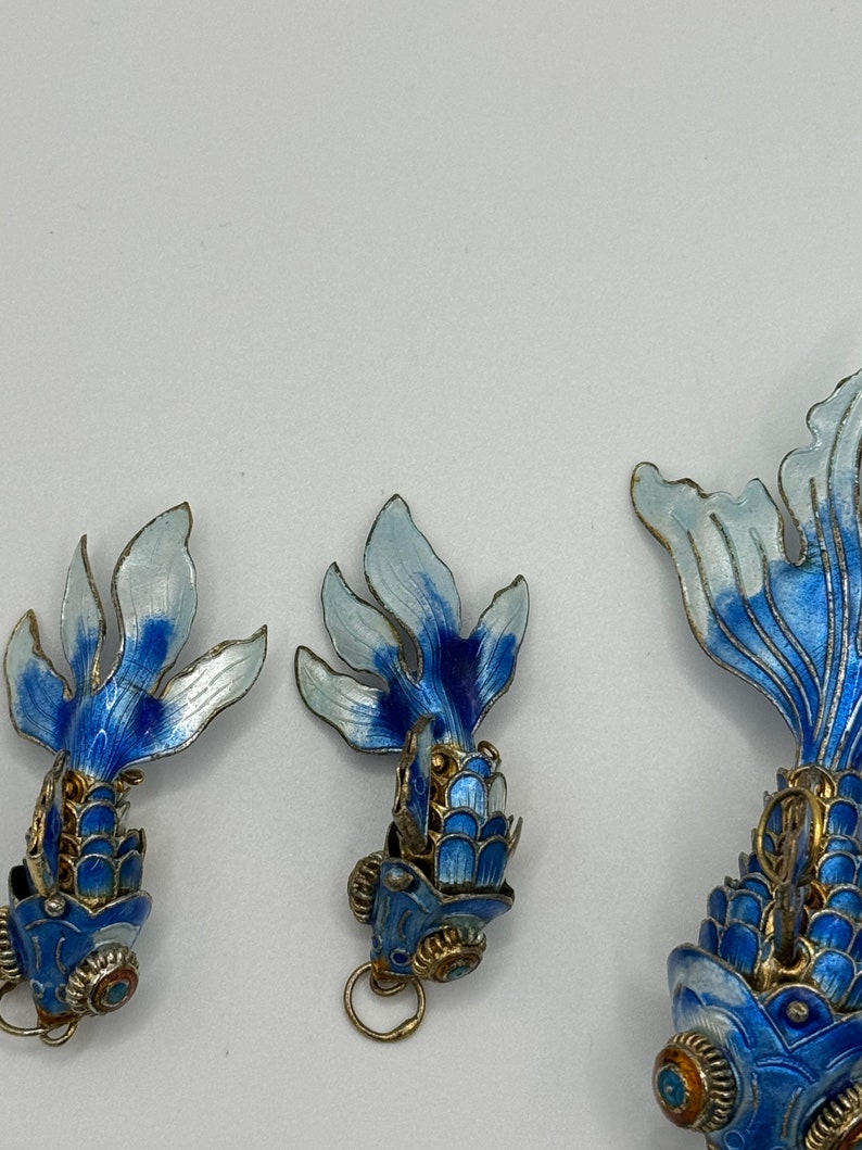 Vintage Chinese Cloisonne Articulated Fish Pendant. Hand Painted Enamel ...