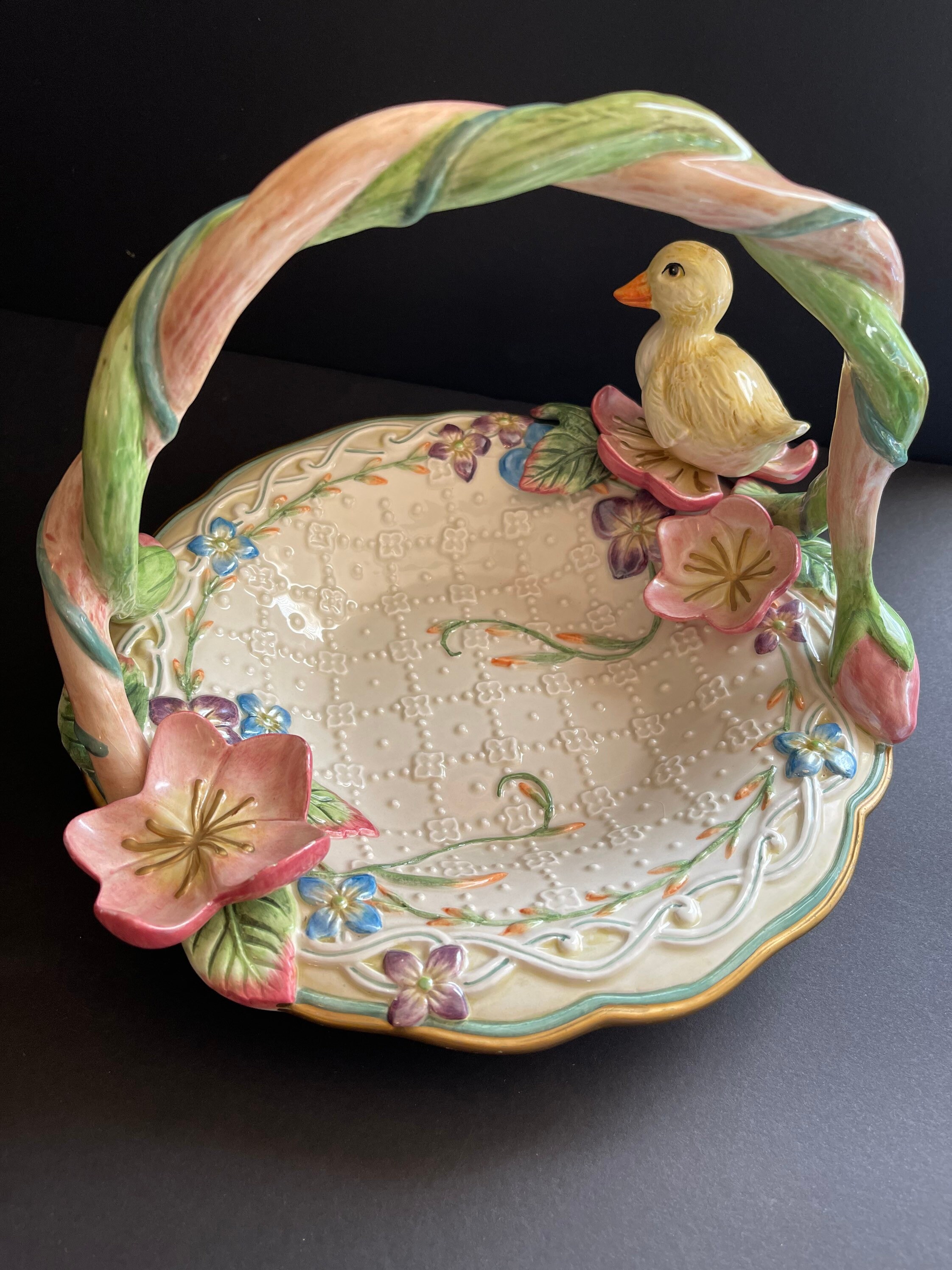 Fitz and Floyd Garden Rhapsody Large Ceramic Basket With Duckling - Etsy