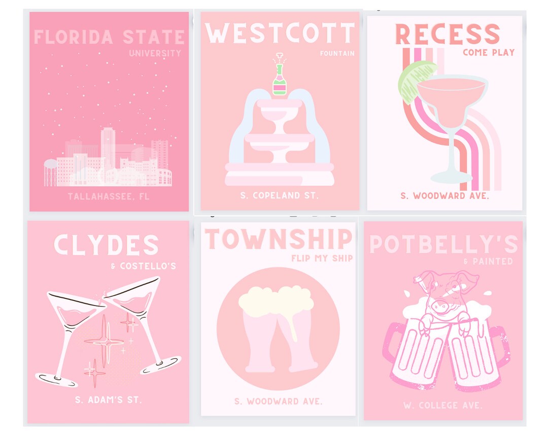 FSU Bar Prints/wall Art Pink Theme DOWNLOADABLE 6 Prints - Etsy