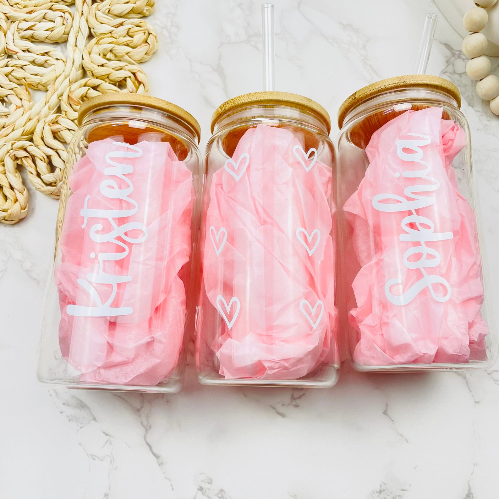 Personalized Bridesmaid/maid of Honor Name Glass Jar Tumbler - Etsy