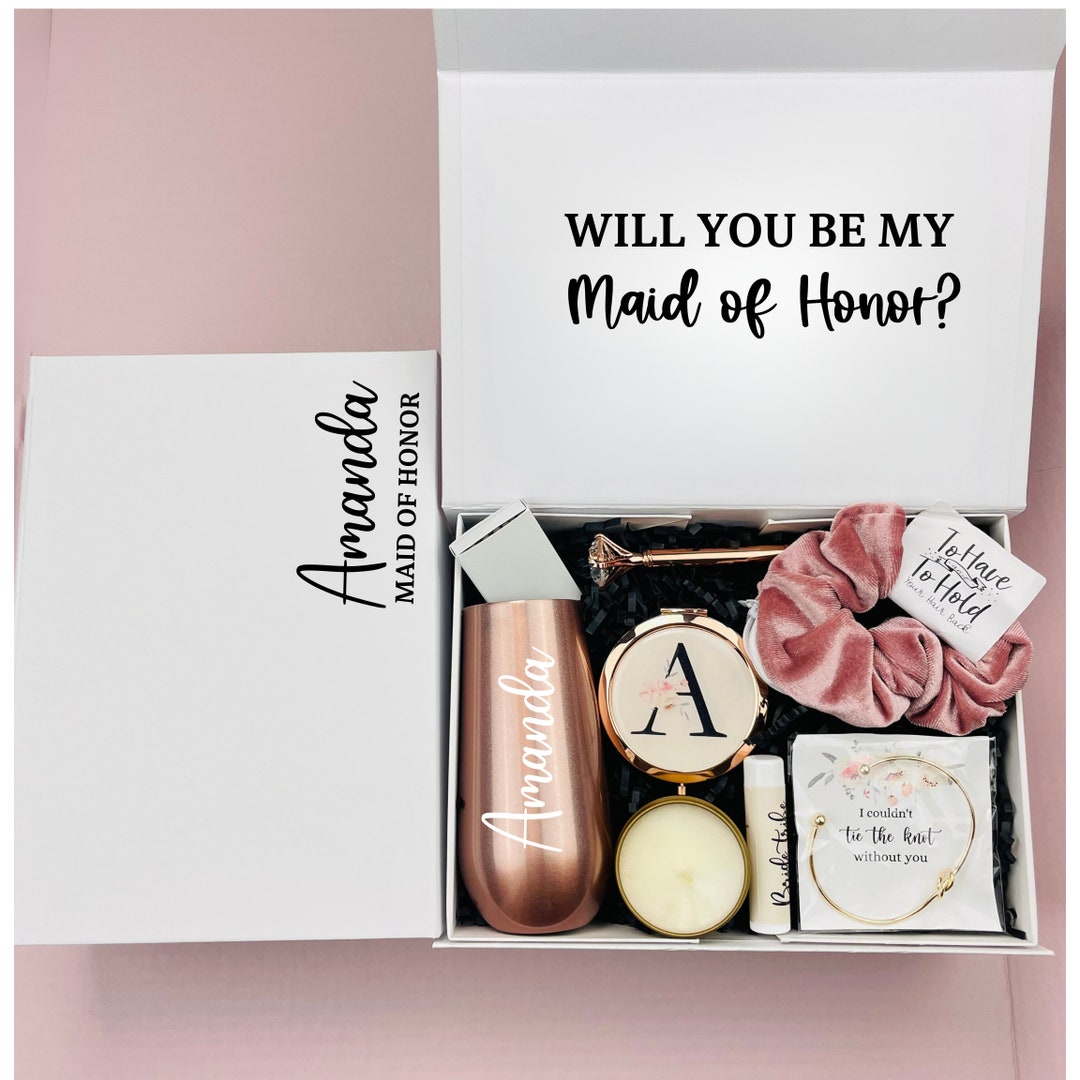 Personalized Bridesmaid Proposal Gift Box Set: Tumbler, Mirror ...
