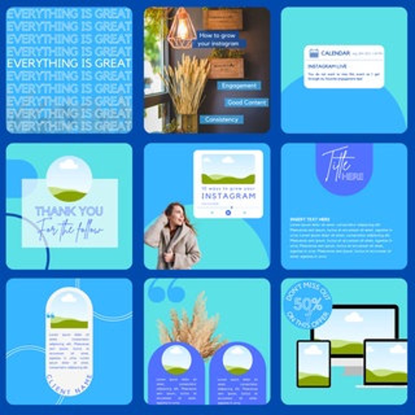 Canva Templates - 30 BLUE THEME - Digital Marketing Instagram/ Facebook ...