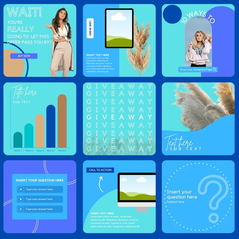 Canva Templates - 30 BLUE THEME - Digital Marketing Instagram/ Facebook ...