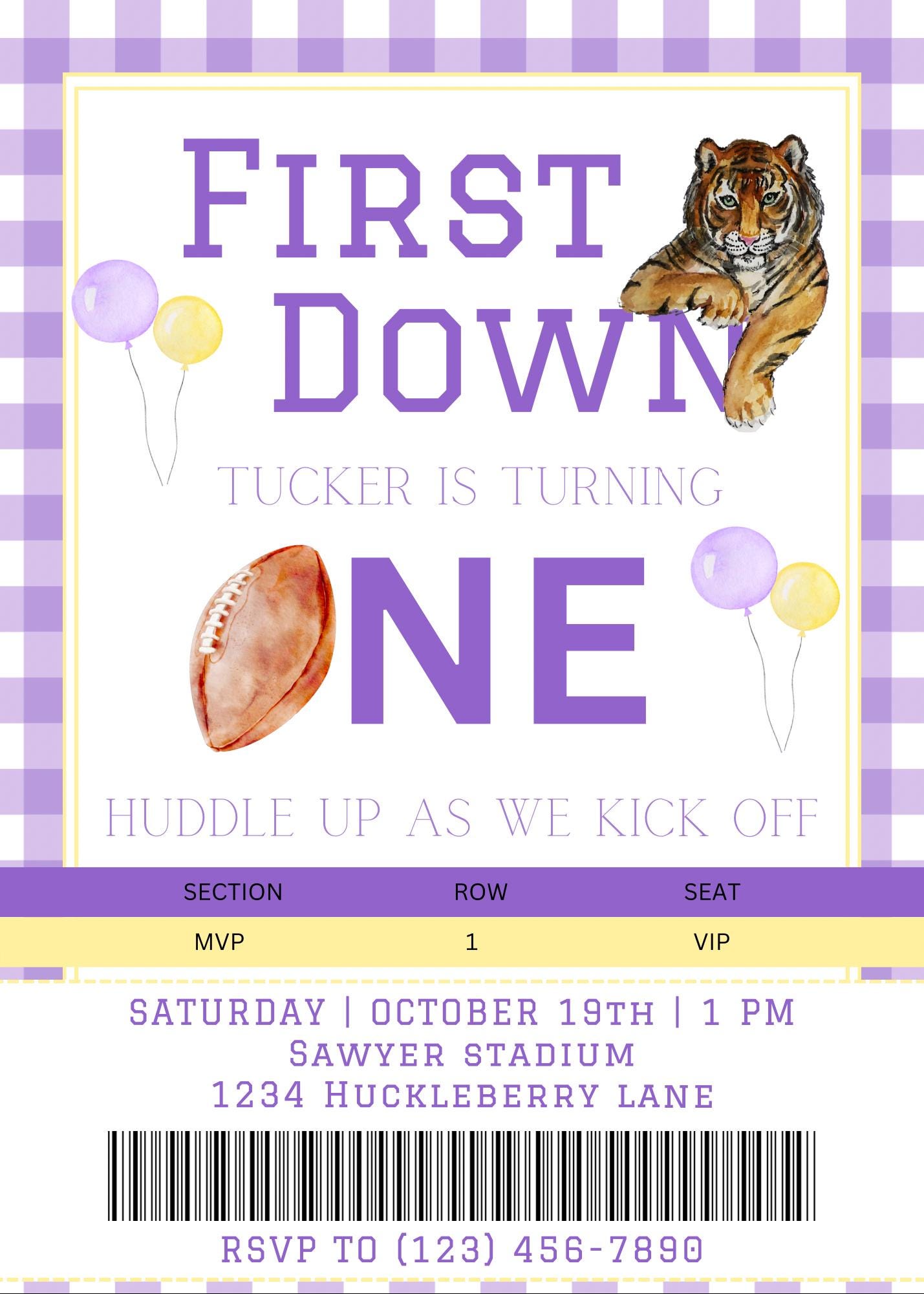 LSU First Down Birthday Invitation - Etsy