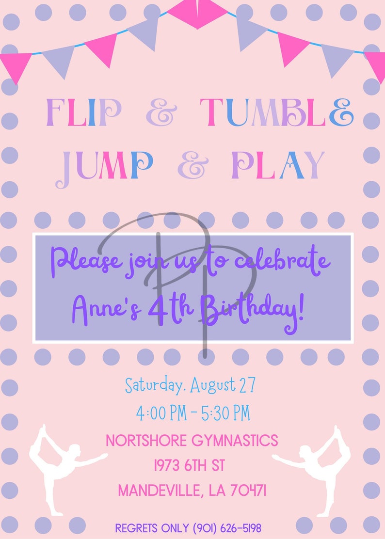 Editable Gymnastics Party Digital Template - Flip, Tumble, Jump, and ...