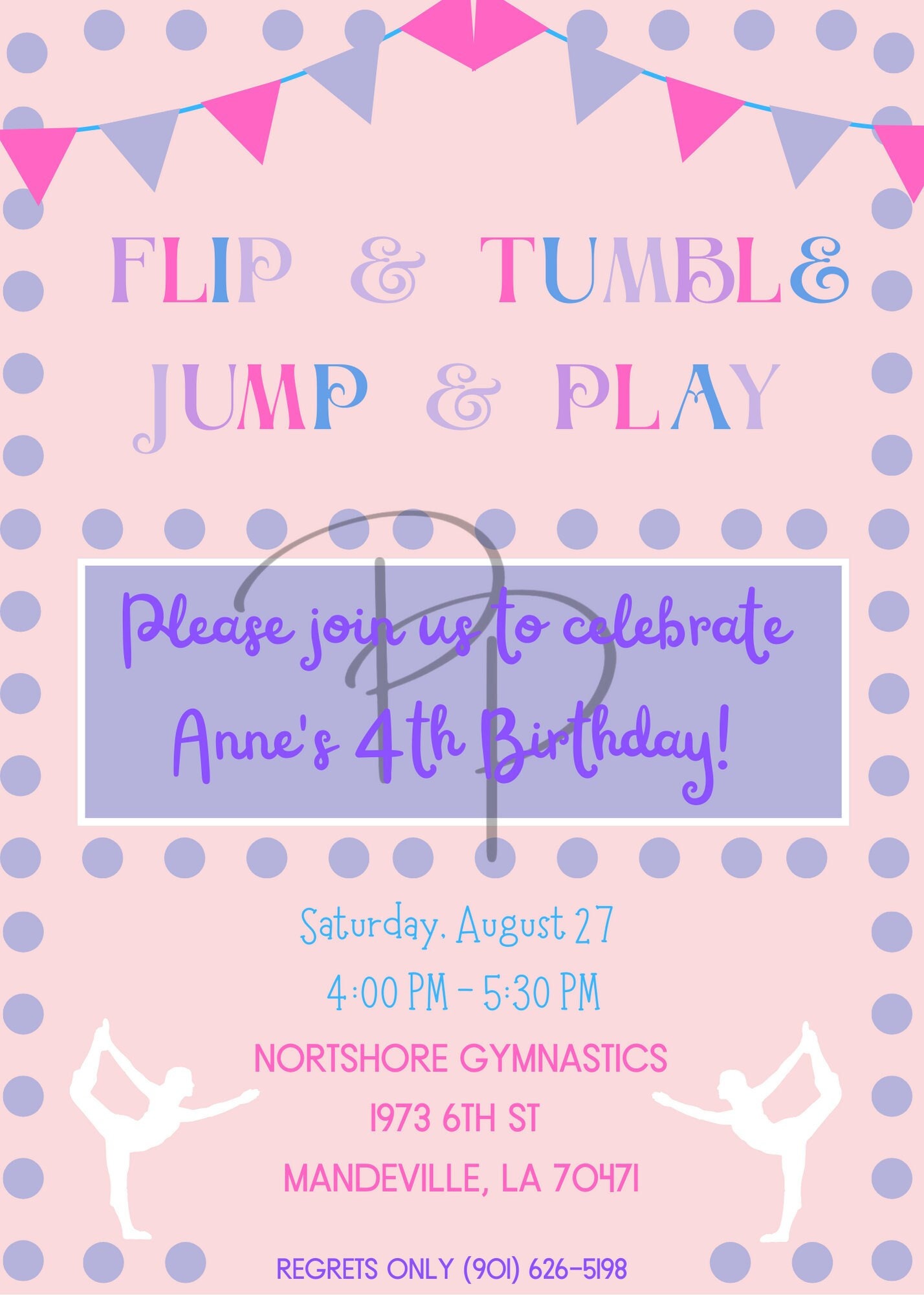 Editable Gymnastics Party Digital Template - Flip, Tumble, Jump, and ...