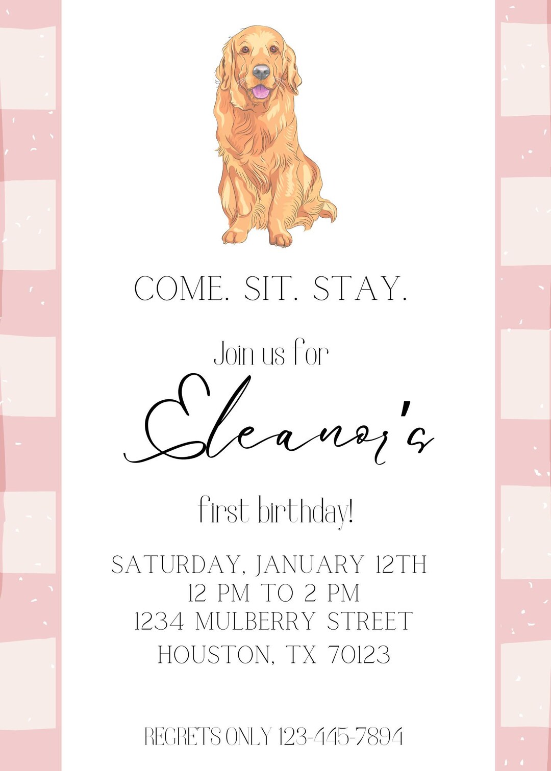 Come Sit Stay 1st Birthday Invitation Pink - Etsy