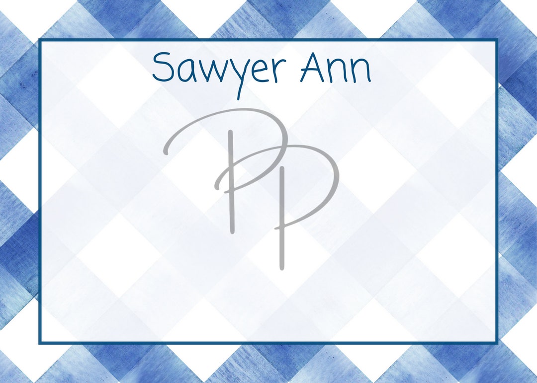 Blue Gingham Stationary - Customizable Template - Etsy