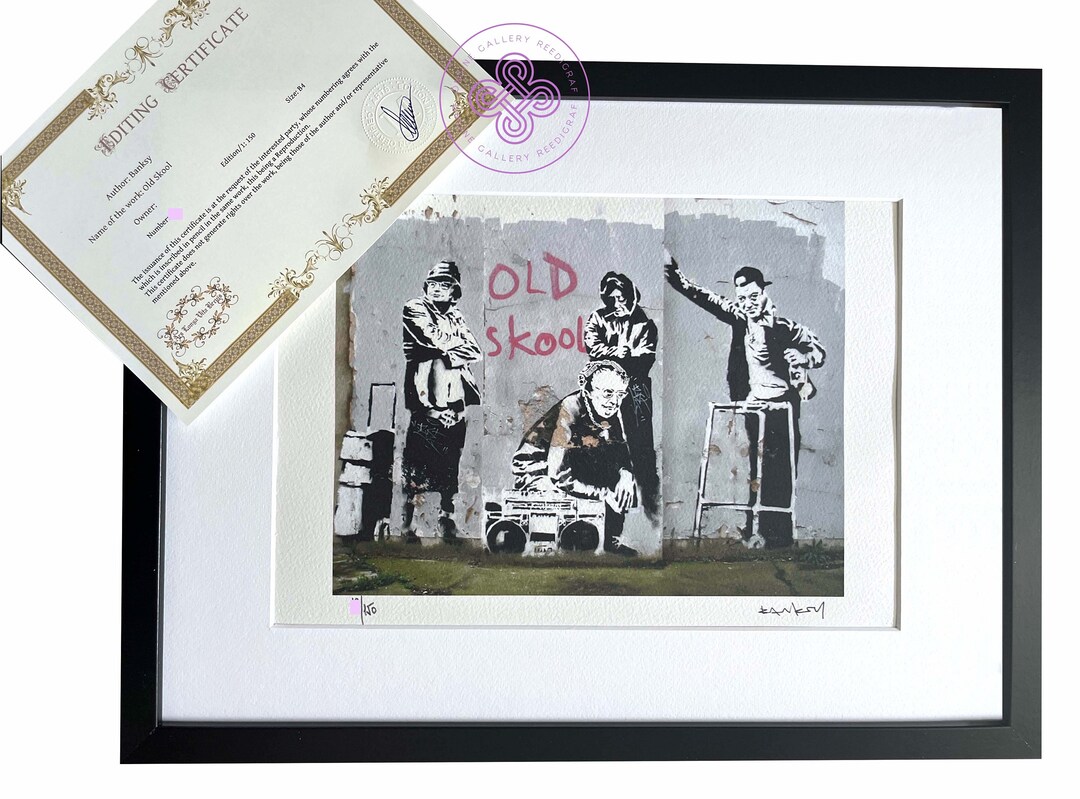 BANKSY Signed Lithograph oldschool CERTIFICATE Original M Arts Numbered ...
