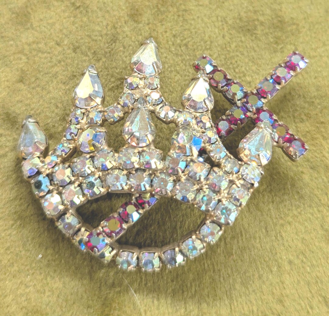 RARE AB Rhinestone Daugters of Isabella Cross & Crown Brooch - Etsy Canada
