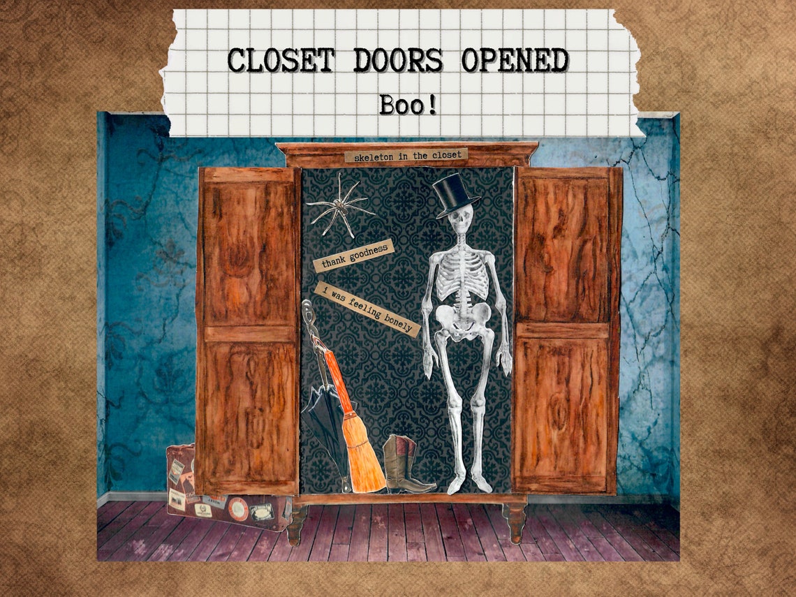 Skeleton in the Closet Printable Collage Kit Spooky Horror Halloween ...