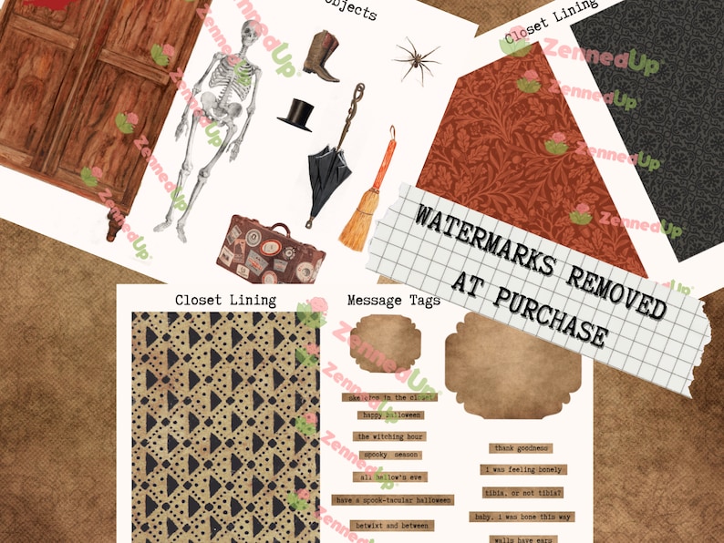 Skeleton in the Closet Printable Collage Kit Spooky Horror Halloween ...