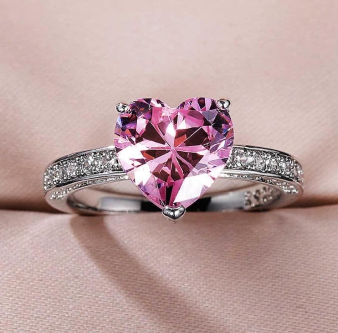 Pink Heart Stone Diamond Ring 925sterling Silver Handmade - Etsy