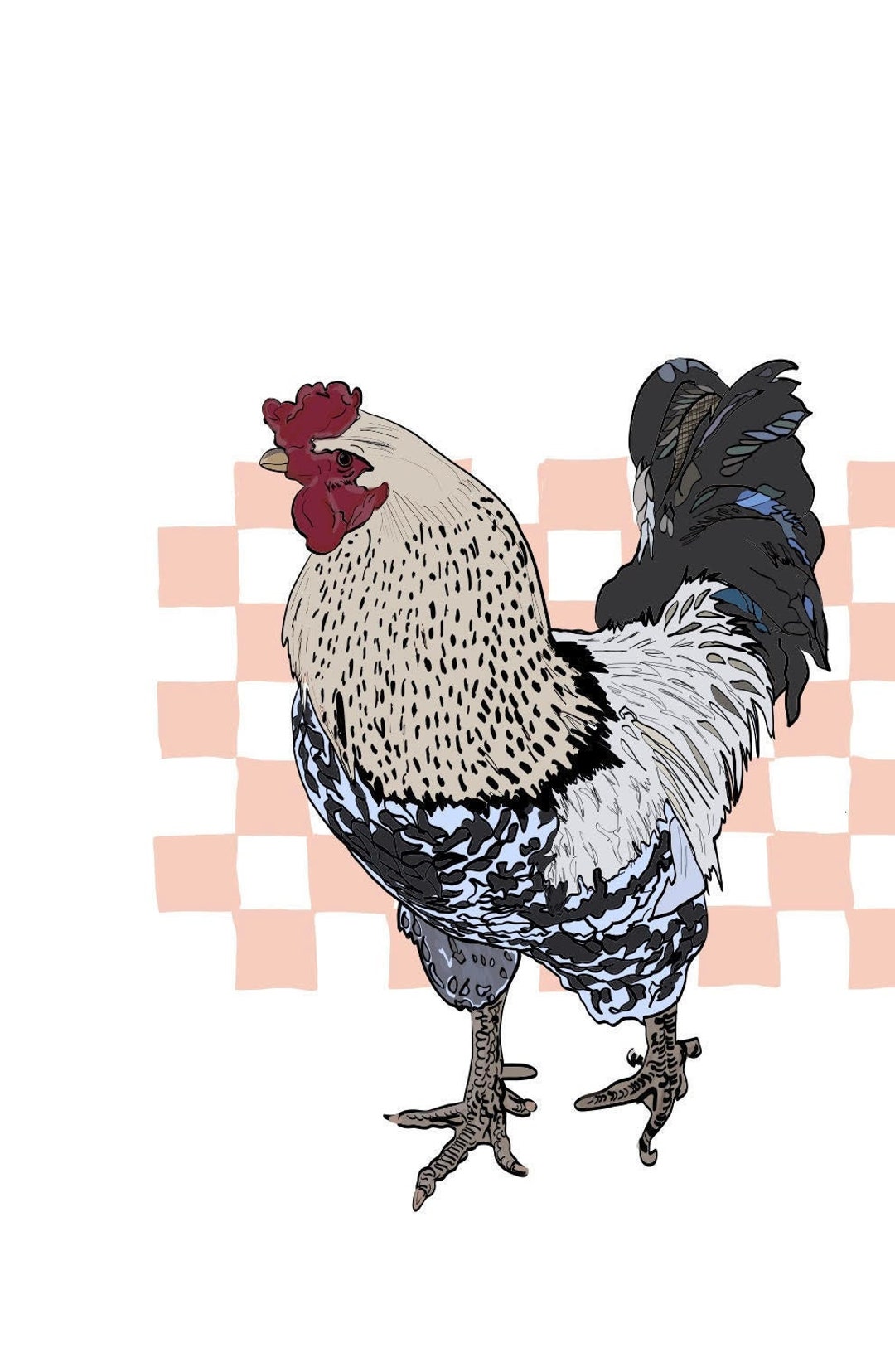 Rooster With Checkered Background - Etsy