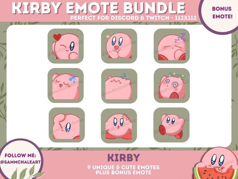 CUTE KIRBY Emote Bundle, Cute & Colorful Twitch/discord Emotes ...