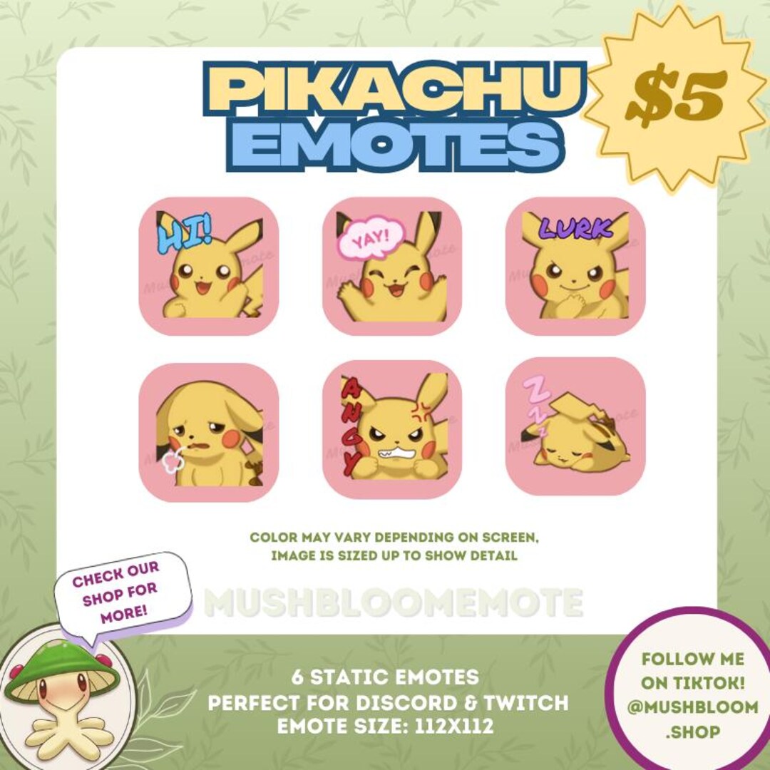 PIKACHU Electric Mouse Emote Bundle (6) | Cute Gamer Emotes | Twitch ...