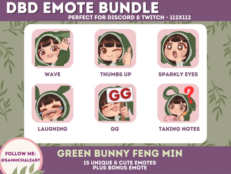 DBD FENG MIN Emote Bundle, Twitch Emotes, Cute Bunny Feng Min Emotes ...