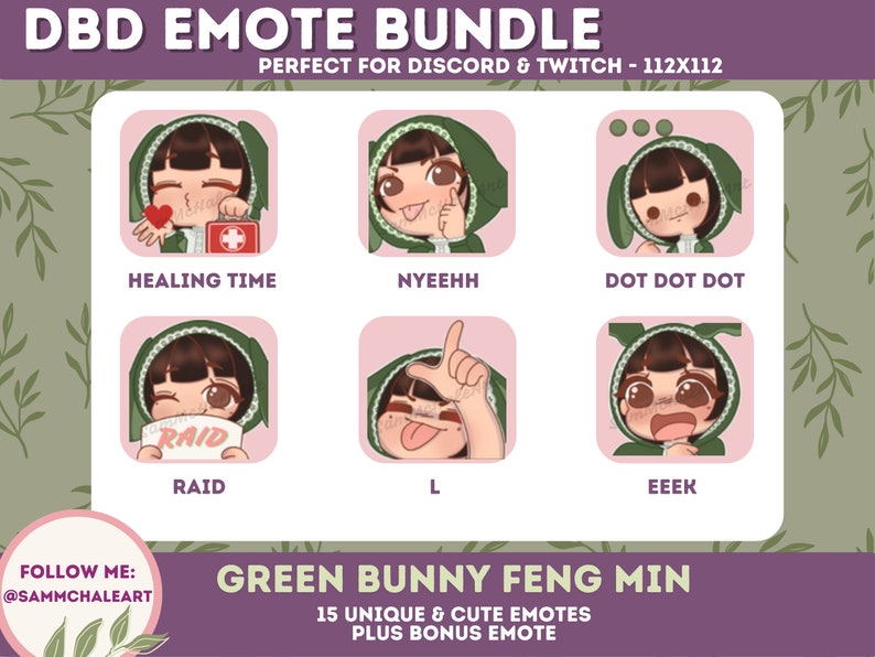 DBD FENG MIN Emote Bundle, Twitch Emotes, Cute Bunny Feng Min Emotes ...