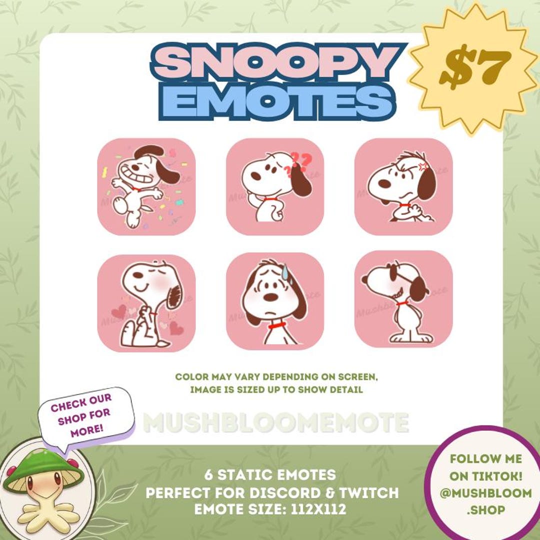 SNOOPY Emote Bundle (6) | Cute Peanuts Emotes | Twitch Discord Youtube ...