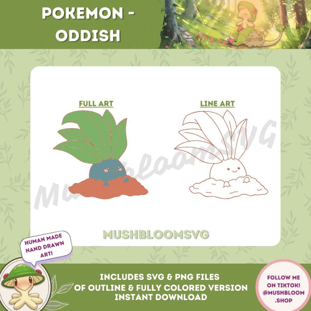 Oddish Svg Png, Pokemon Svg, Oddish Silhouette, Hearts, Valentine's Day ...