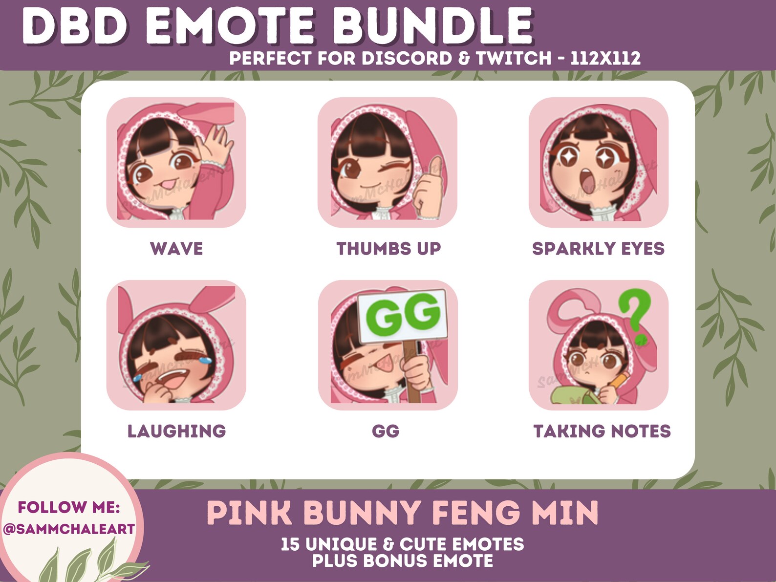 DBD FENG MIN Emote Bundle, Twitch Emotes, Cute Bunny Feng Min Emotes ...