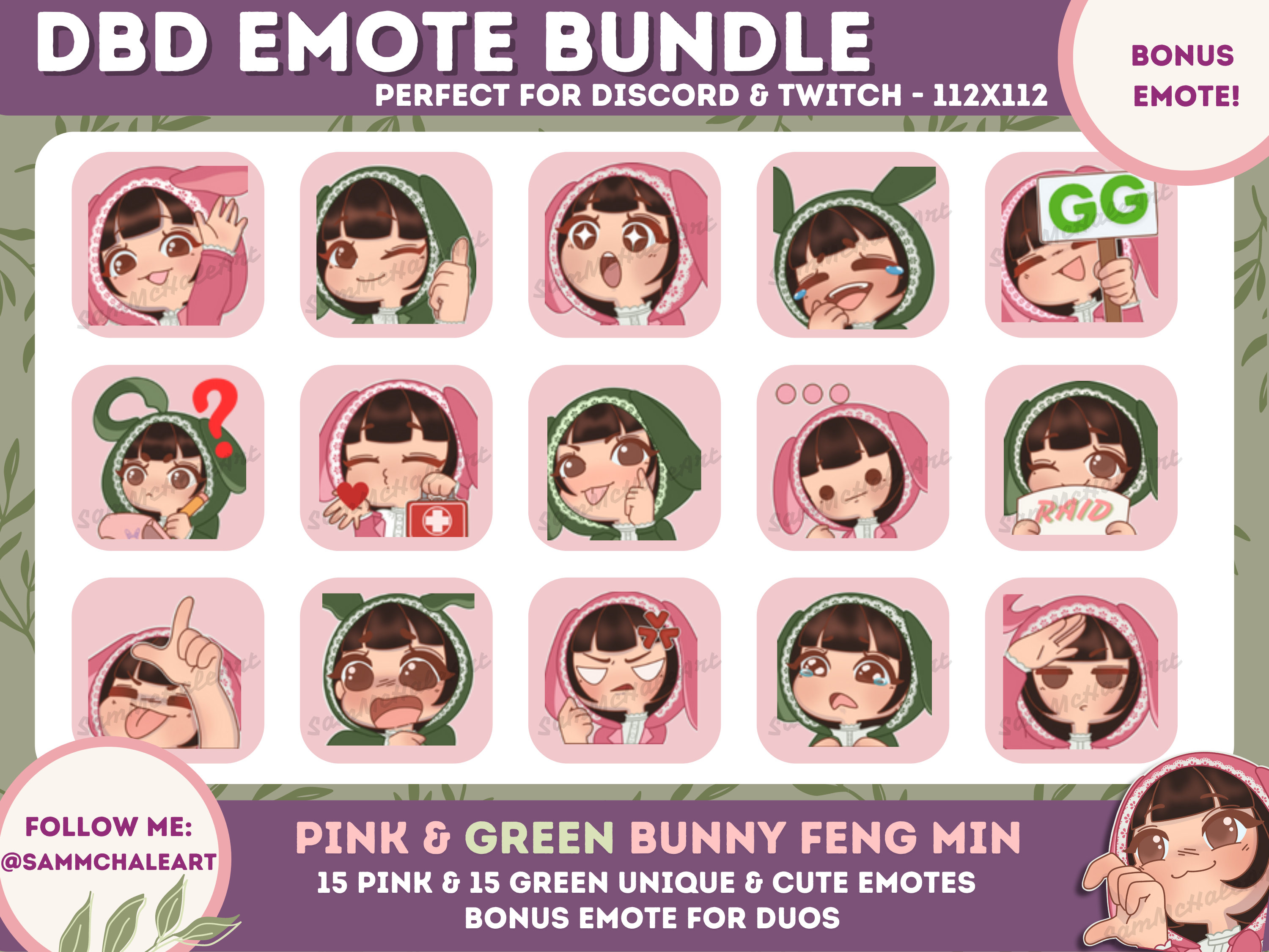 DBD FENG MIN Emote Bundle, Twitch Emotes, Cute Bunny Feng Min Emotes ...