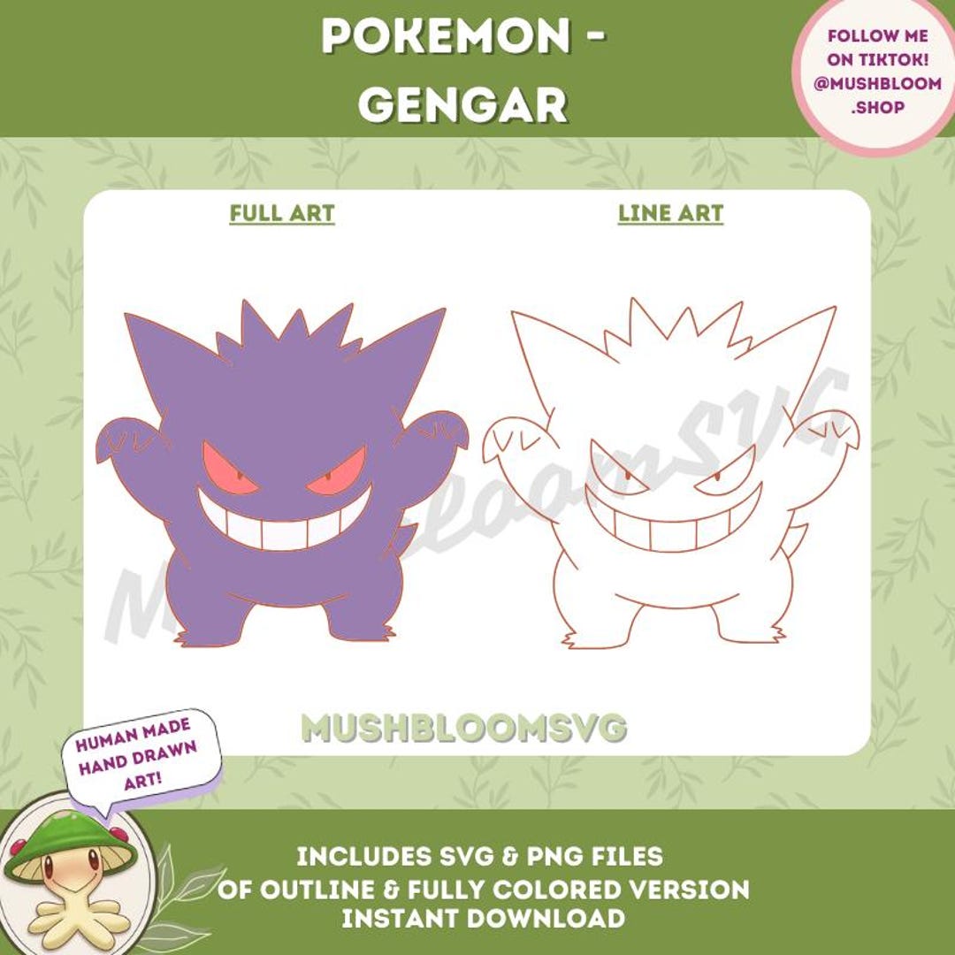 GENGAR Svg Png, Pokemon Svg, Gengar Silhouette, Hearts, Scarlet and ...