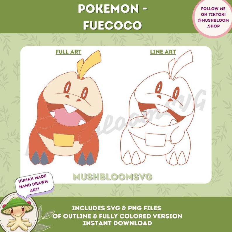 FUECOCO Svg Png, Pokemon Svg, Fuecoco Silhouette, Hearts, Scarlet and ...