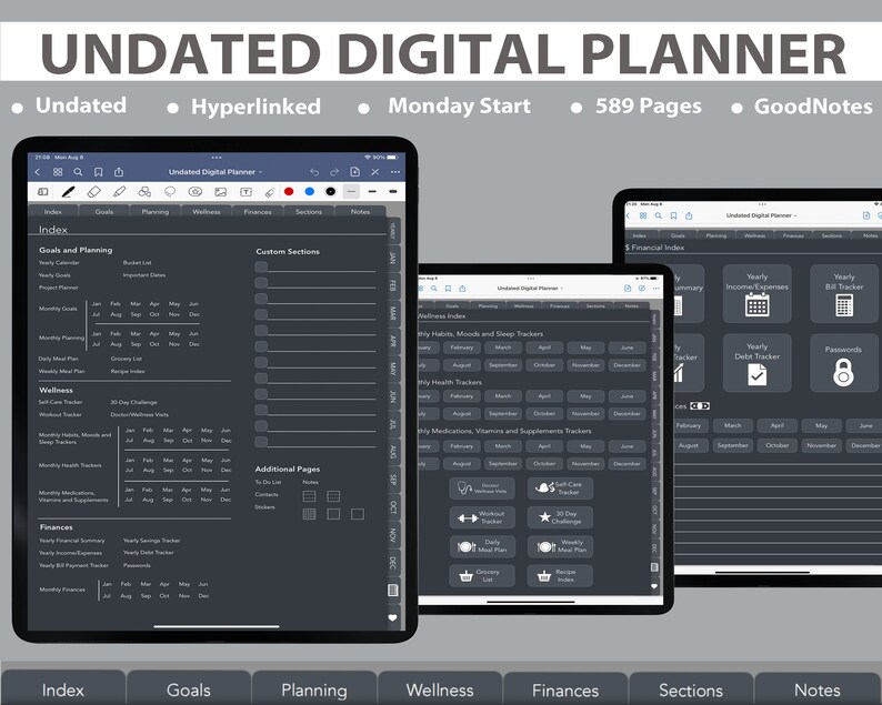 Digital Planner for Goodnotes Undated iPad Planner Notability Digital ...