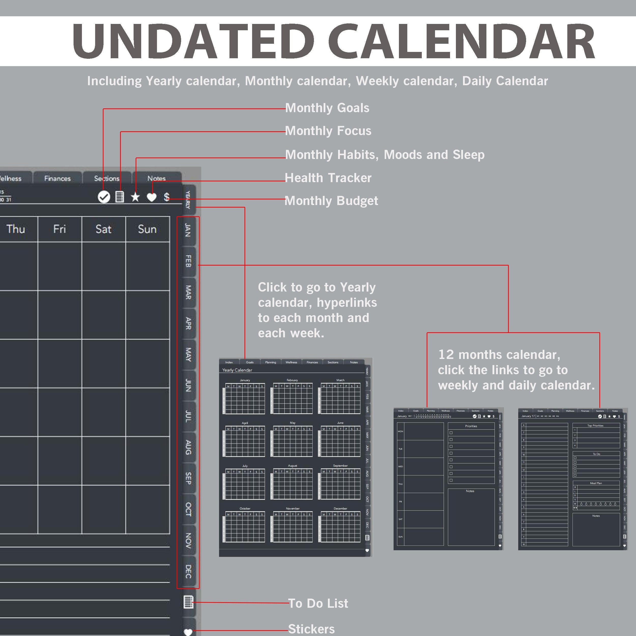 Digital Planner for Goodnotes Undated iPad Planner Notability Digital ...