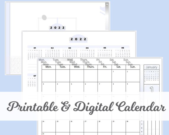 Minimalist Digital & Printable Calendar 2022 Dated Calendar - Etsy