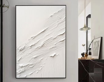 Large White Abstract Painting,white 3D Texture Painting,white Abstract Minimalist Art,white ...