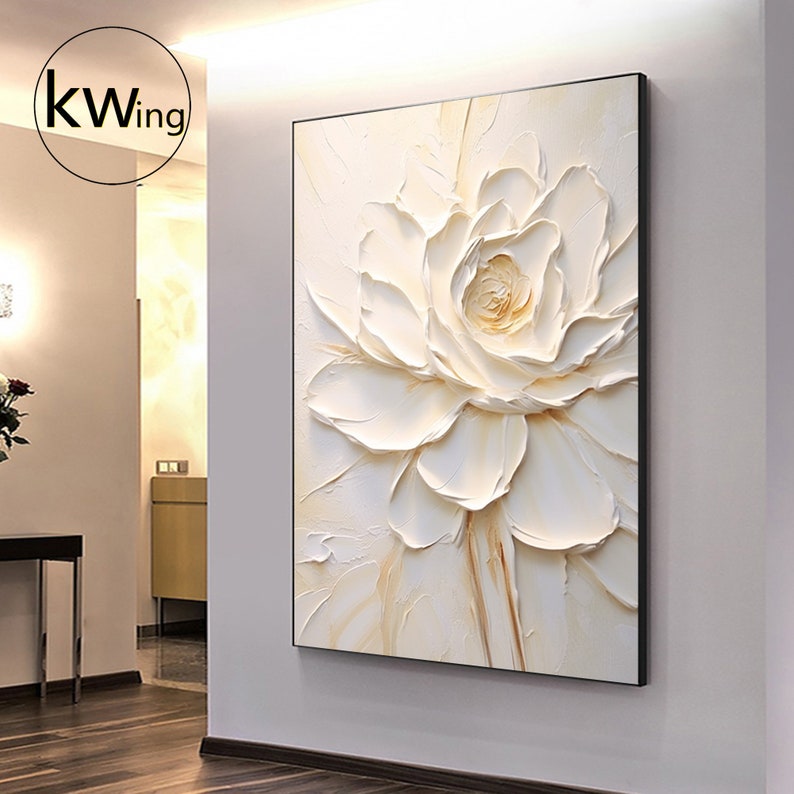 Large Beige White Flower Textured Painting,cream Floral Canvas Wall Art ... Large Beige White Flower Textured Painting,cream Floral Canvas Wall Art ...