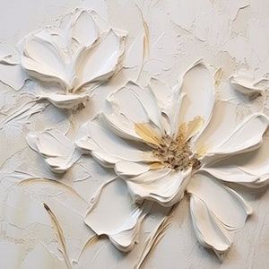 White Flower Texture Painting,original White and Beige Flower Painting ...