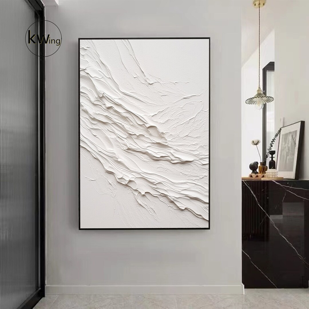 Large Nordic White Abstract Wall Art, White 3D Texture Painting,white ...