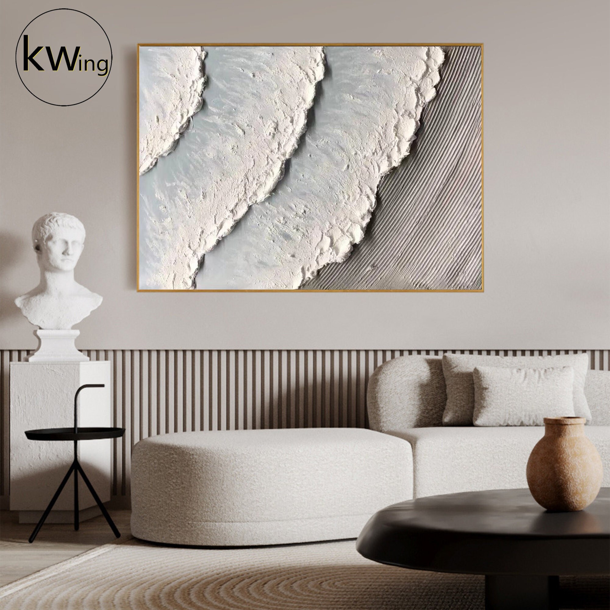 Large Ocean Wave Texture Painting, 3D Textured Painting, White Sea Wave ...